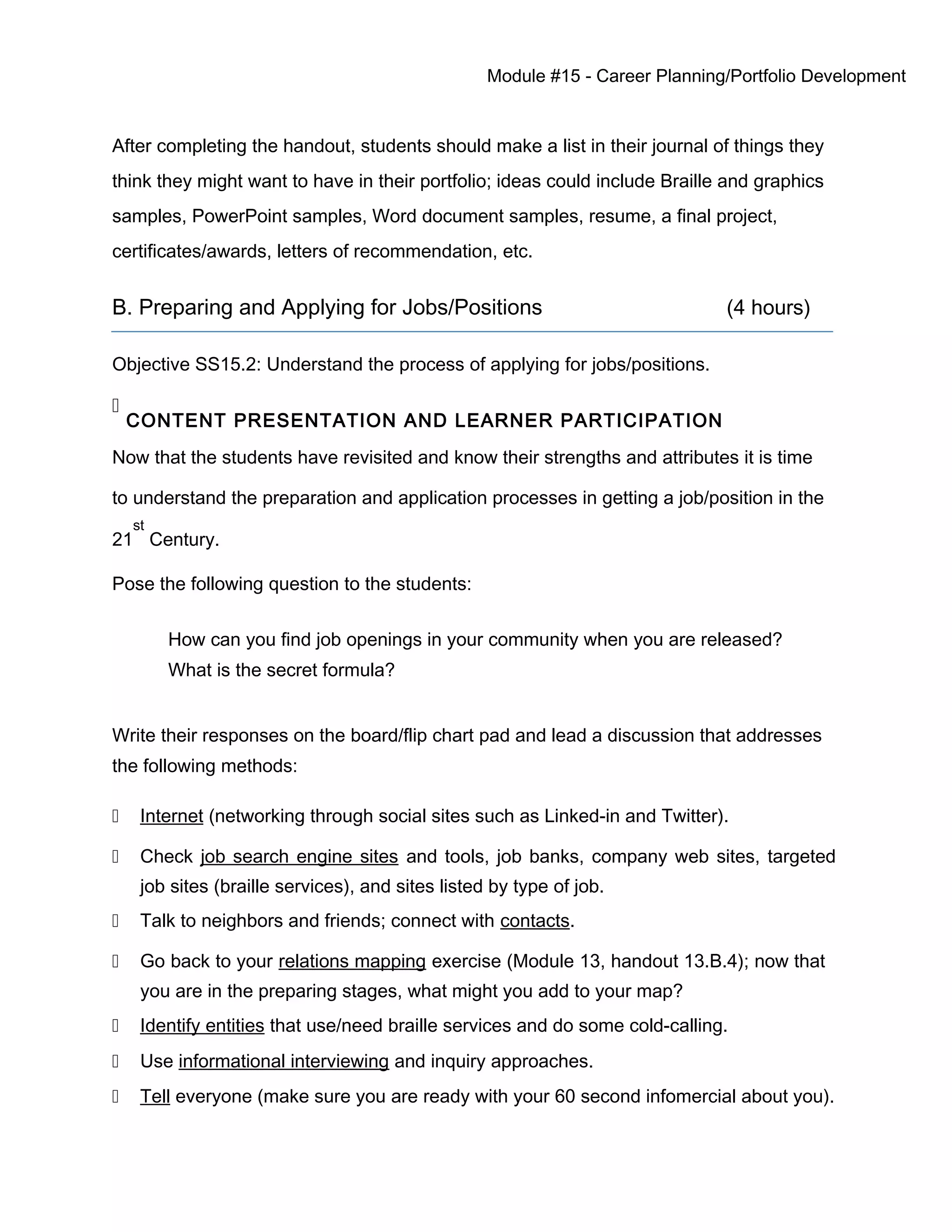 Module 15 career planning and portfolio development | DOC