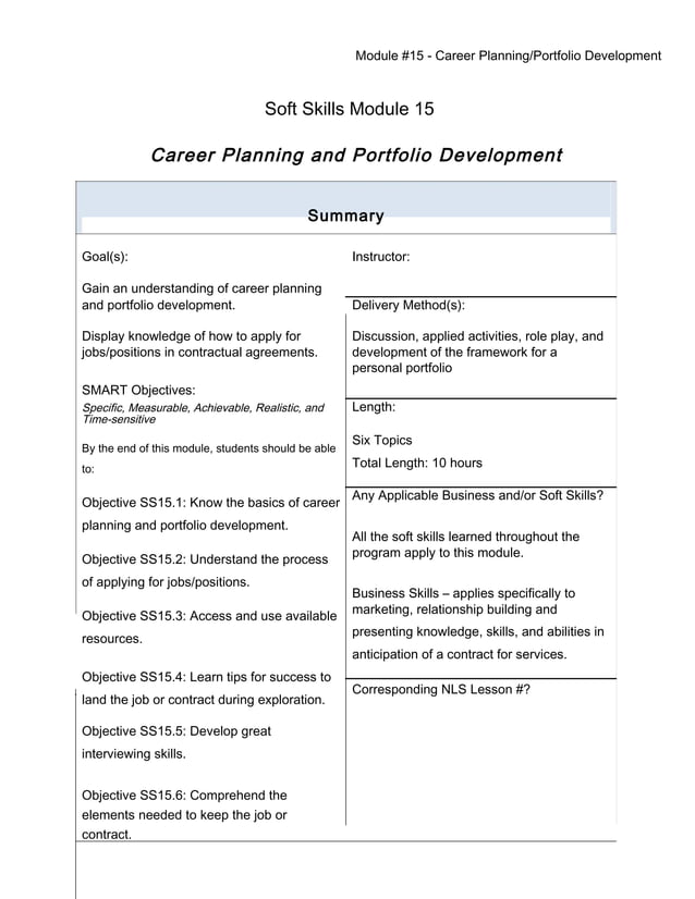 Module 15 career planning and portfolio development | PDF