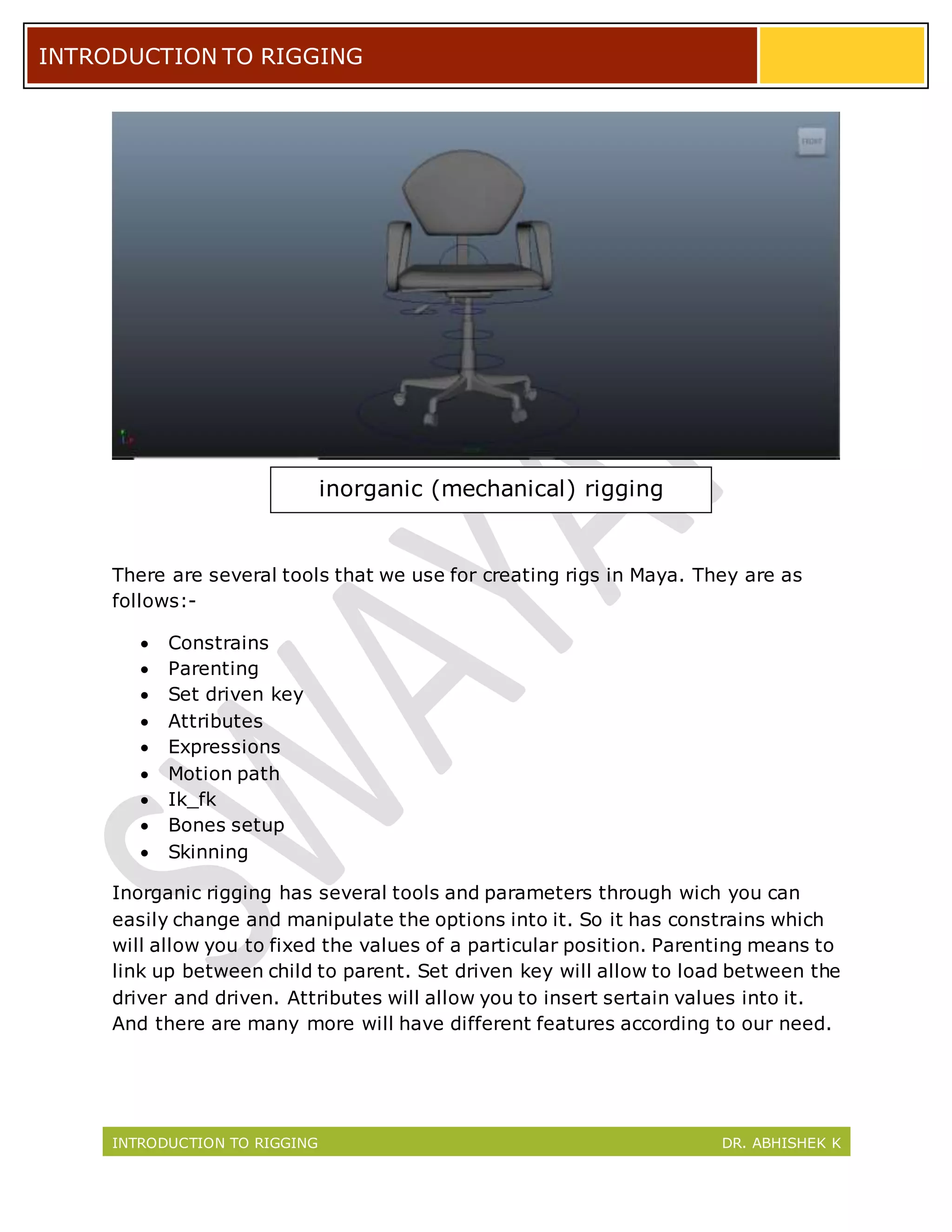¯Module 16 introduction to rigging and understanding inorganic rig setup e_text | DOCX