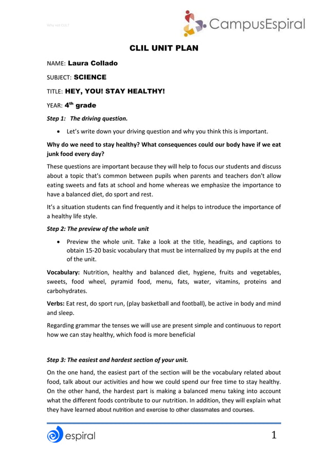 Module 1 activity clil unit plan template | PDF