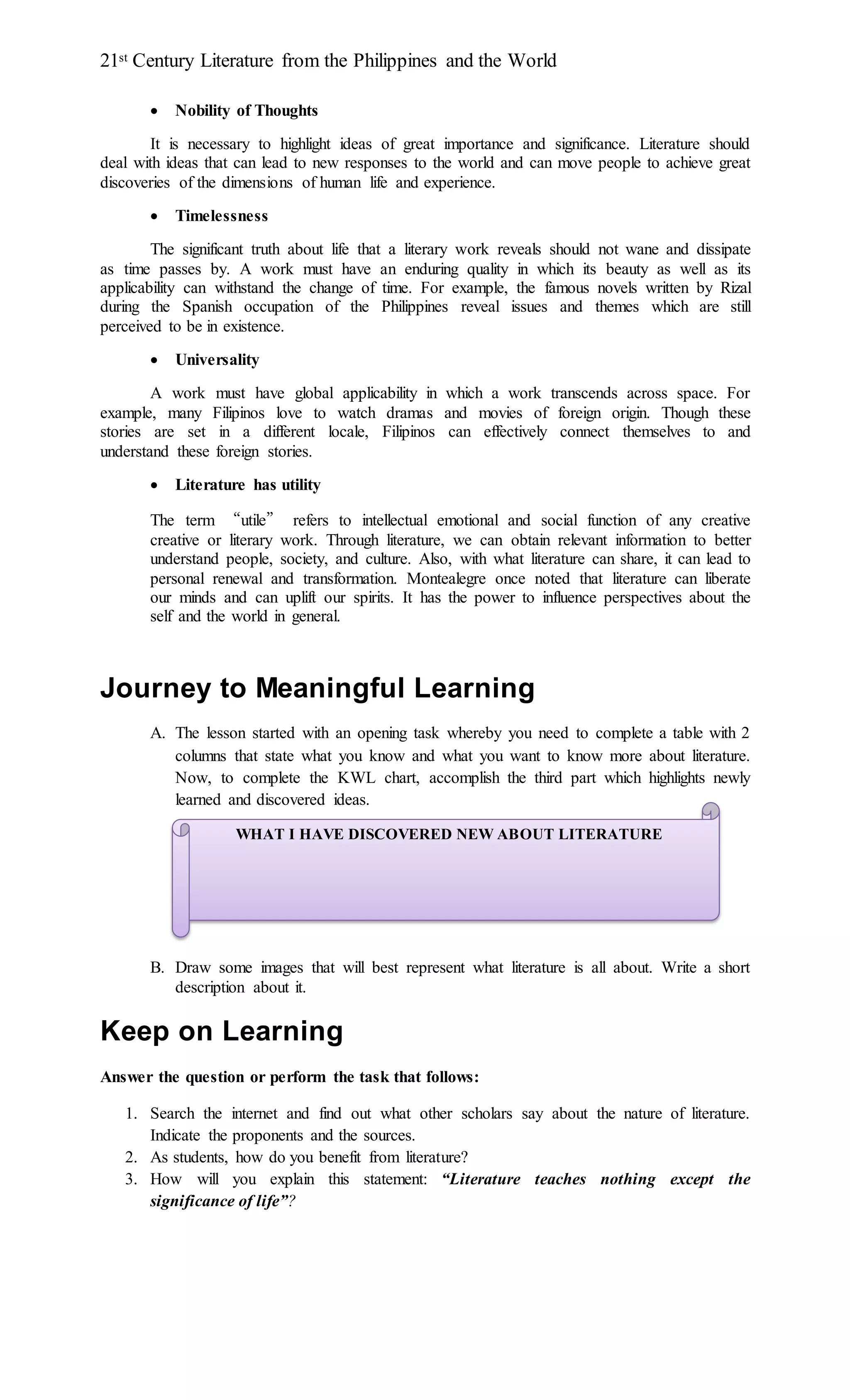 Grade 11 Module: A Glimpse to the Study and Appreciation of Literature ...