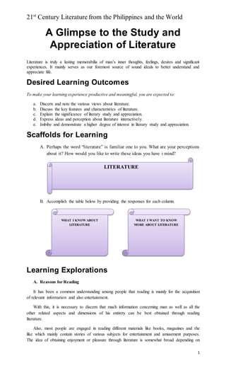 Grade 11 Module: A Glimpse to the Study and Appreciation of Literature ...