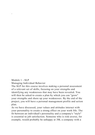MODULE 1 CASE ASSIGNMENTManaging Individual BehaviorAssignment O.docx