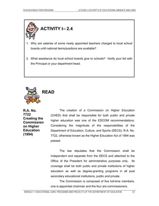 Module 1 educational laws and surveys programs and projects of the dep ...