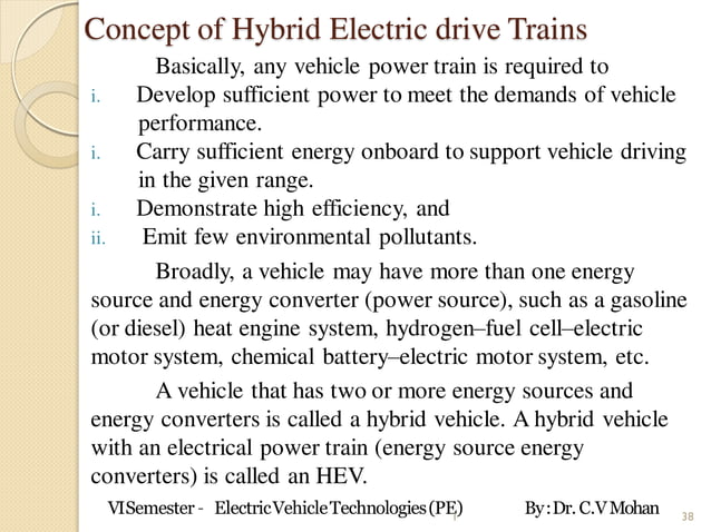 Module 1: Electric vehicle Technology for VTU - by Dr. C V Mohan | PDF