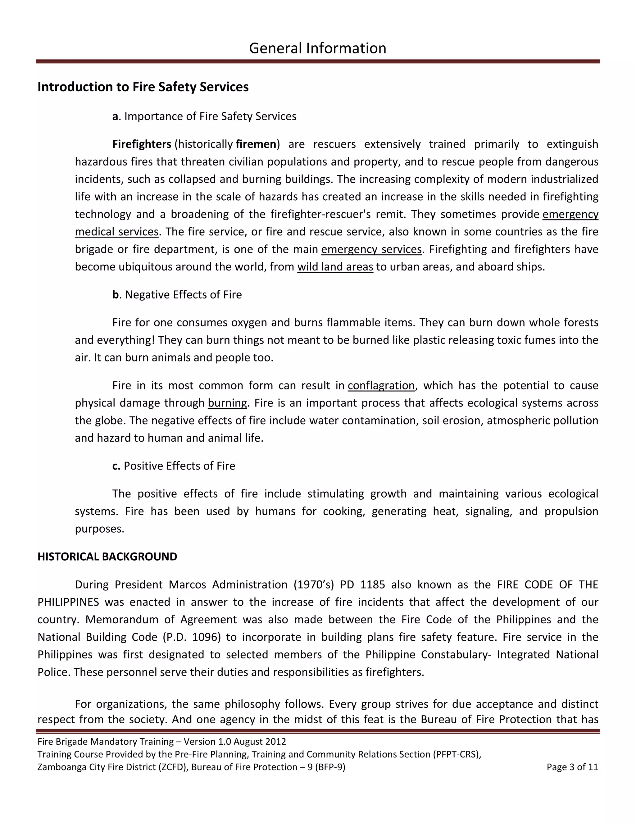 Volunteer Fire Brigade Training Module 1 general information | PDF