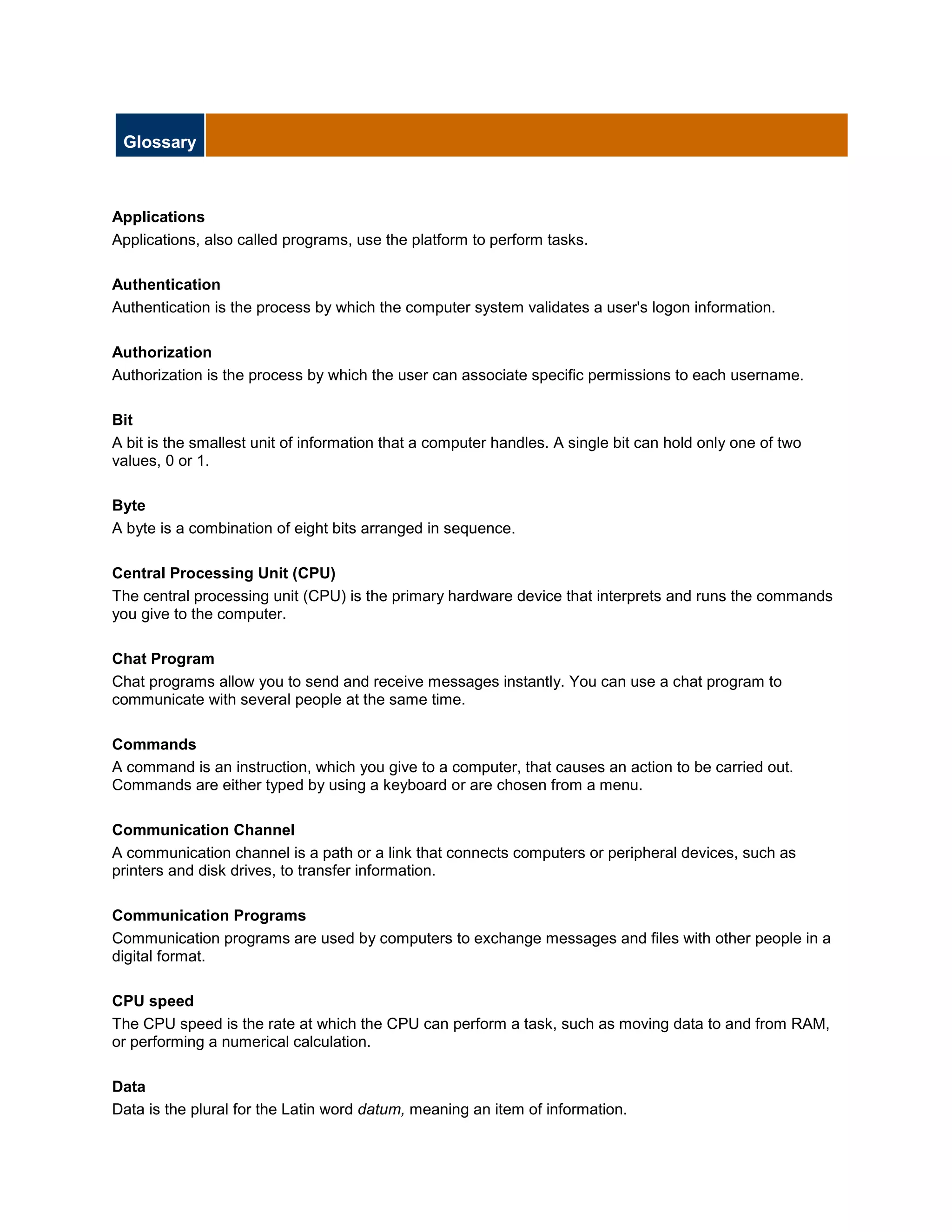 Alpha Tech Module1 glossary | DOCX | Operating Systems | Computer Software and Applications