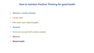 Good Health & It’s balance for positive mindset.pptx | Wellness ...