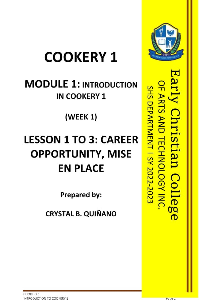 MODULE #1 INTRODUCTION IN COOKERY 1.docx | Desserts and Baking | Food & Drink