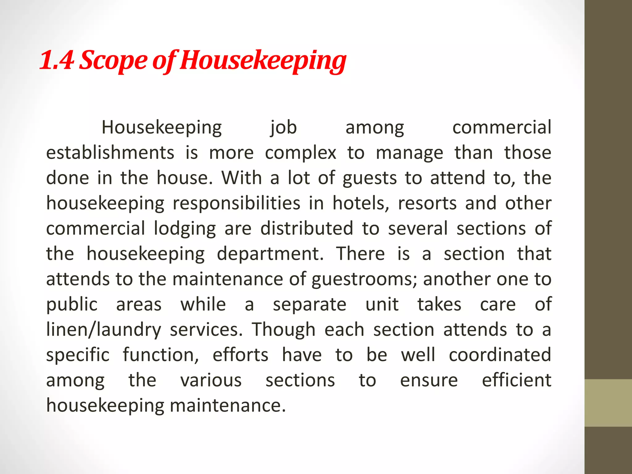 Module 1 introduction to houskeeping operations | PPTX