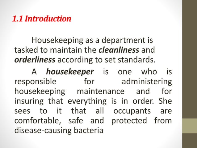 Module 1 introduction to houskeeping operations | PPTX
