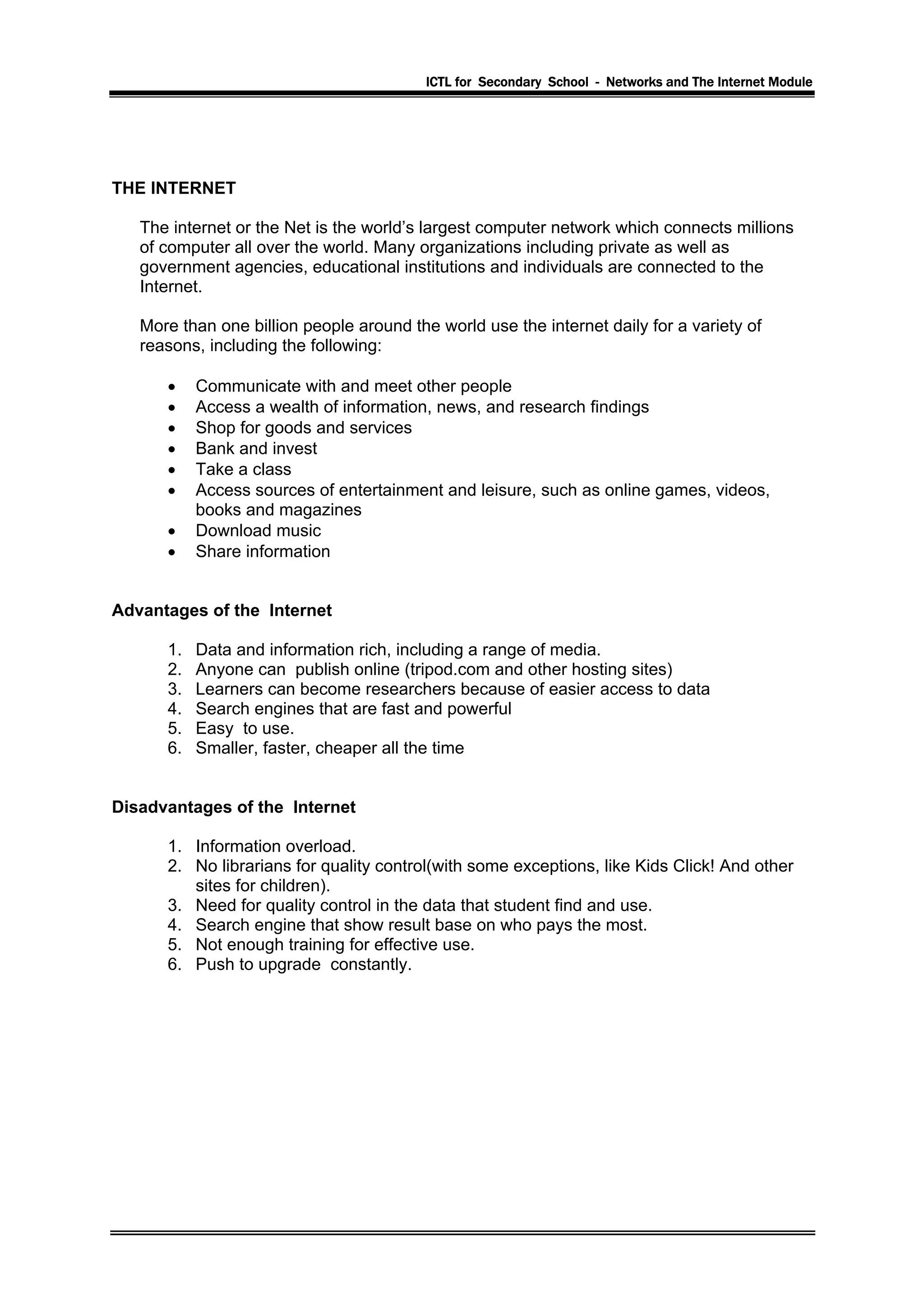 Module 1 intro internet | PDF