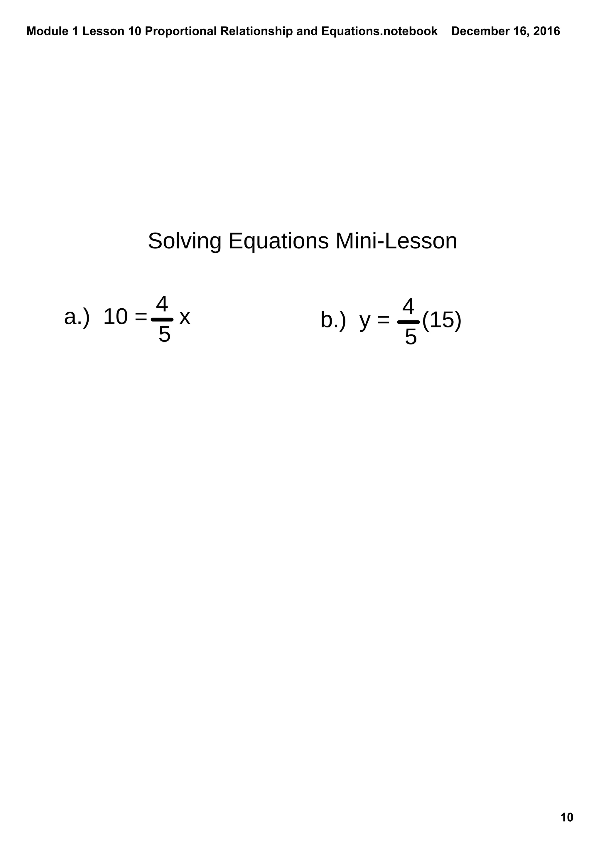 Module 1 lesson 10 proportional relationship and equations | PDF