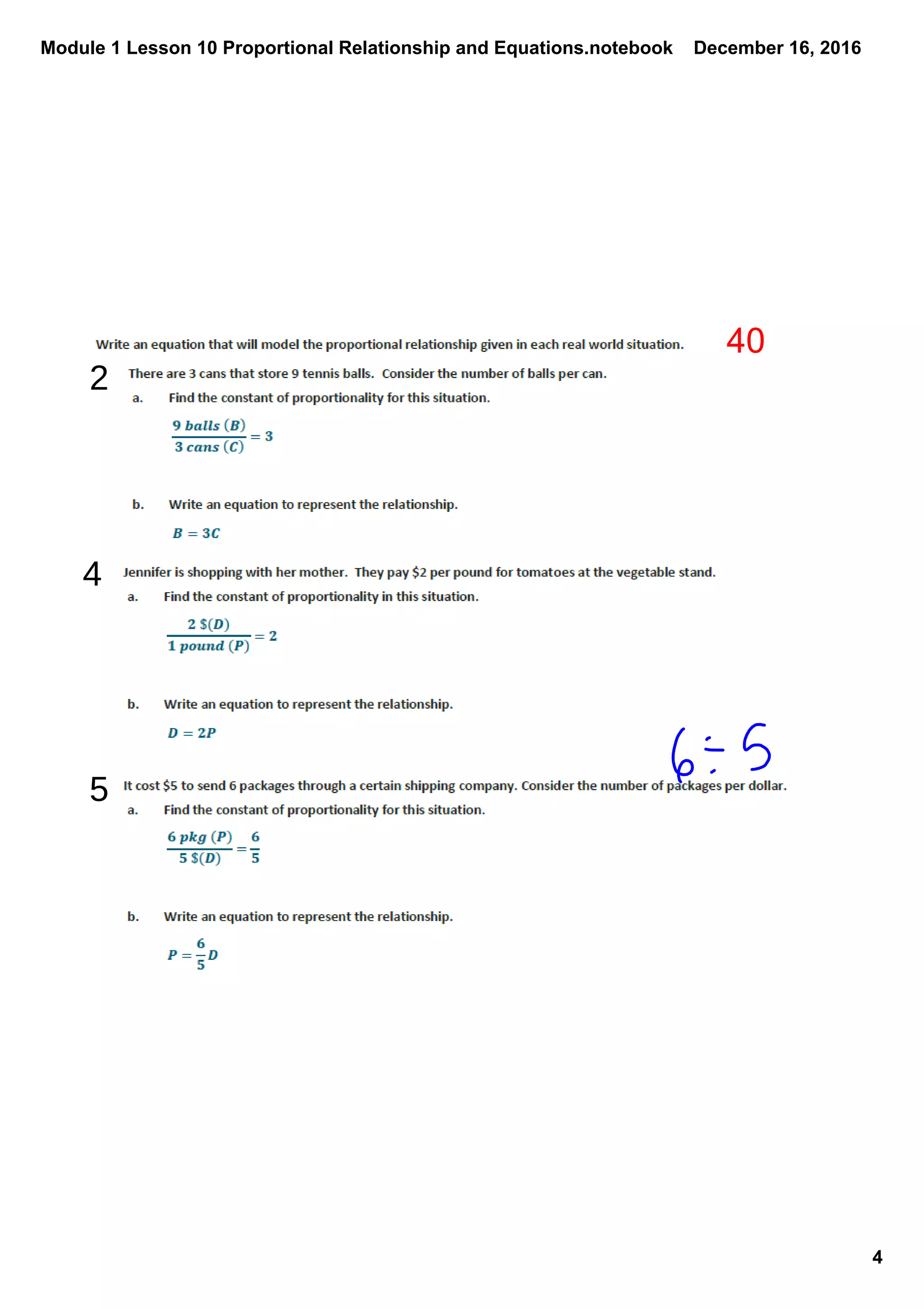 Module 1 lesson 10 proportional relationship and equations | PDF
