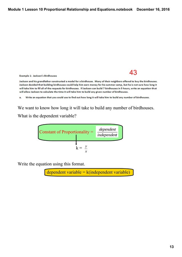 Module 1 lesson 10 proportional relationship and equations | PDF