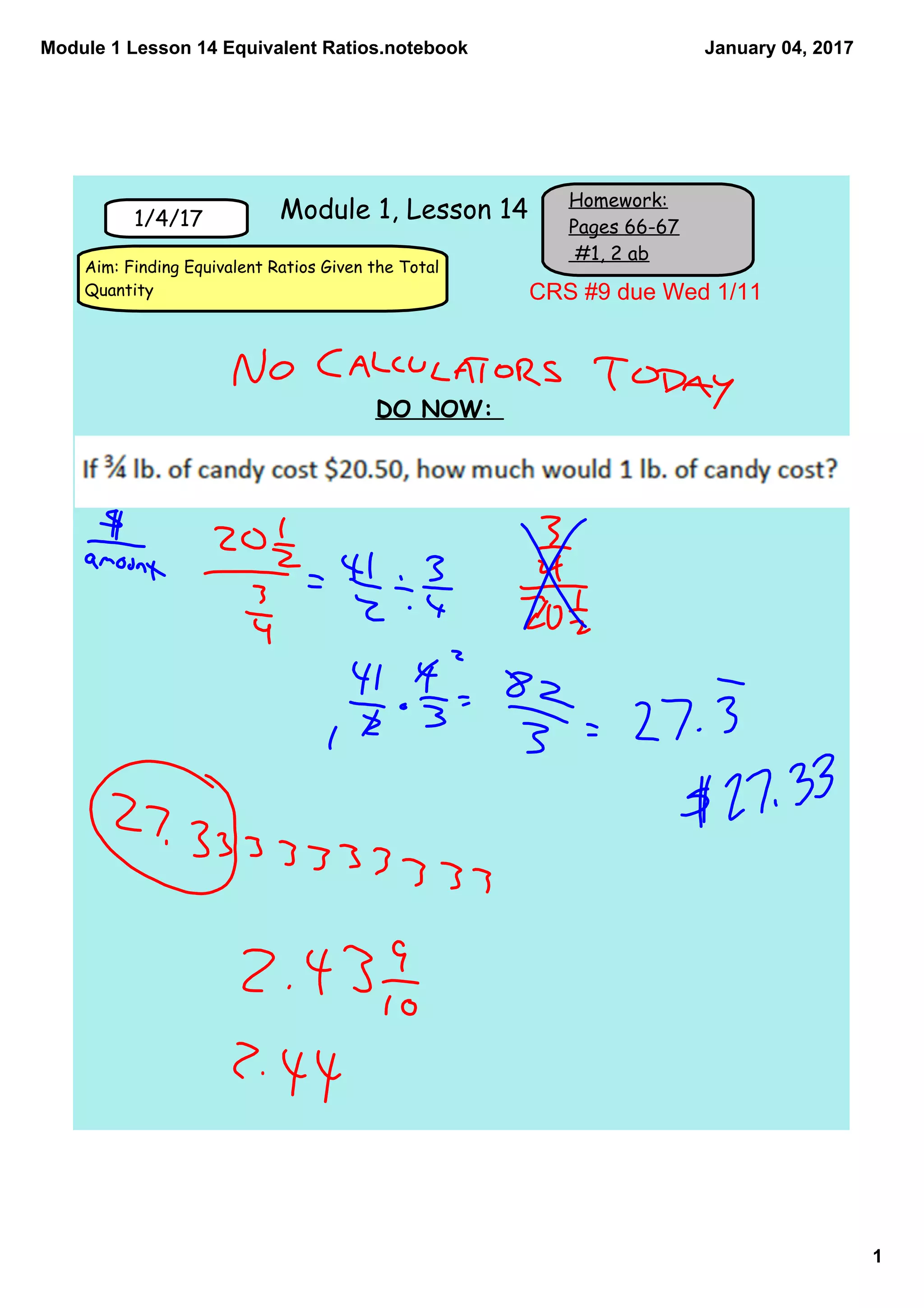 Module 1 lesson 14 equivalent ratios | PDF