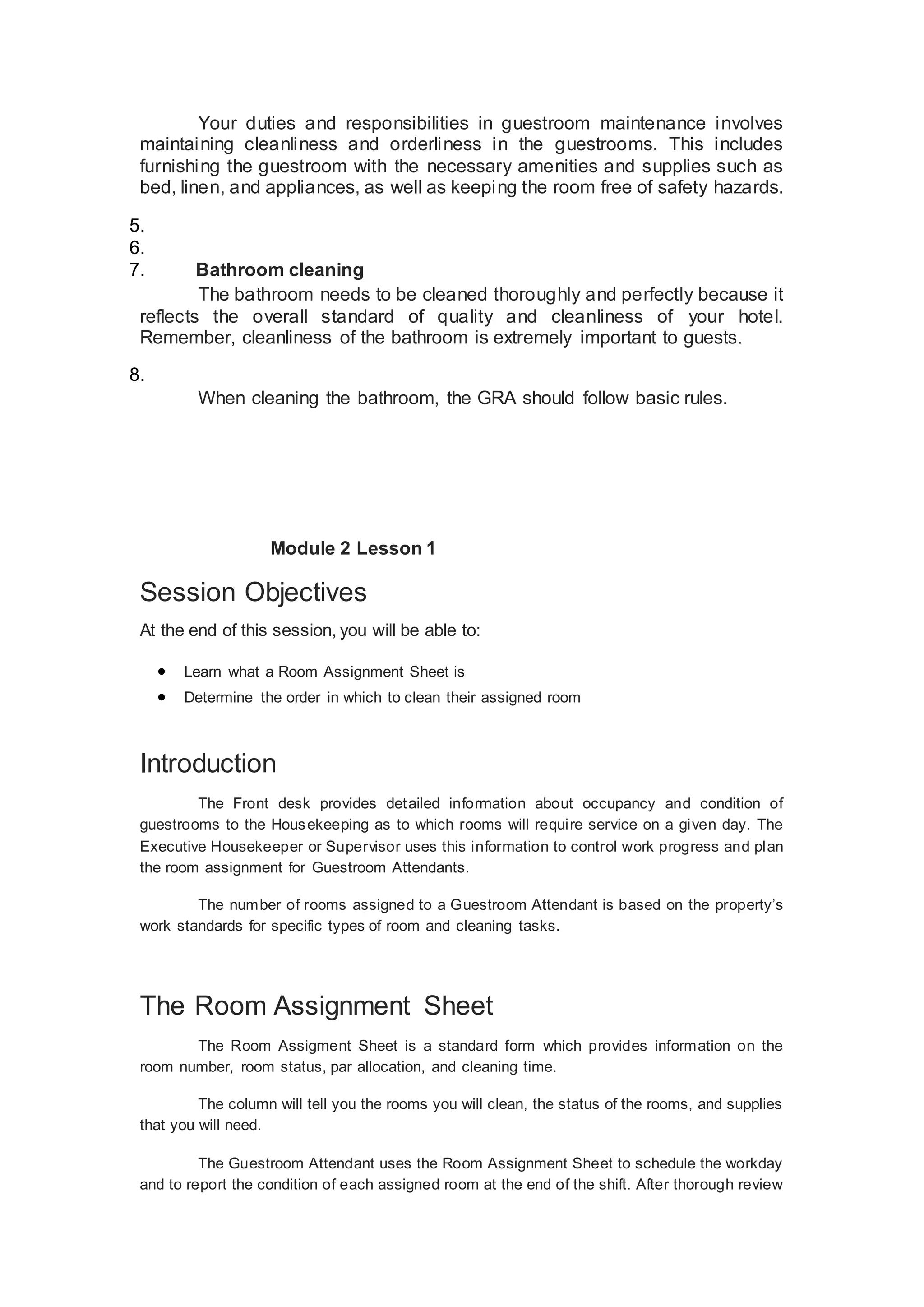 Module 1 lesson 1 housekeeping | DOCX