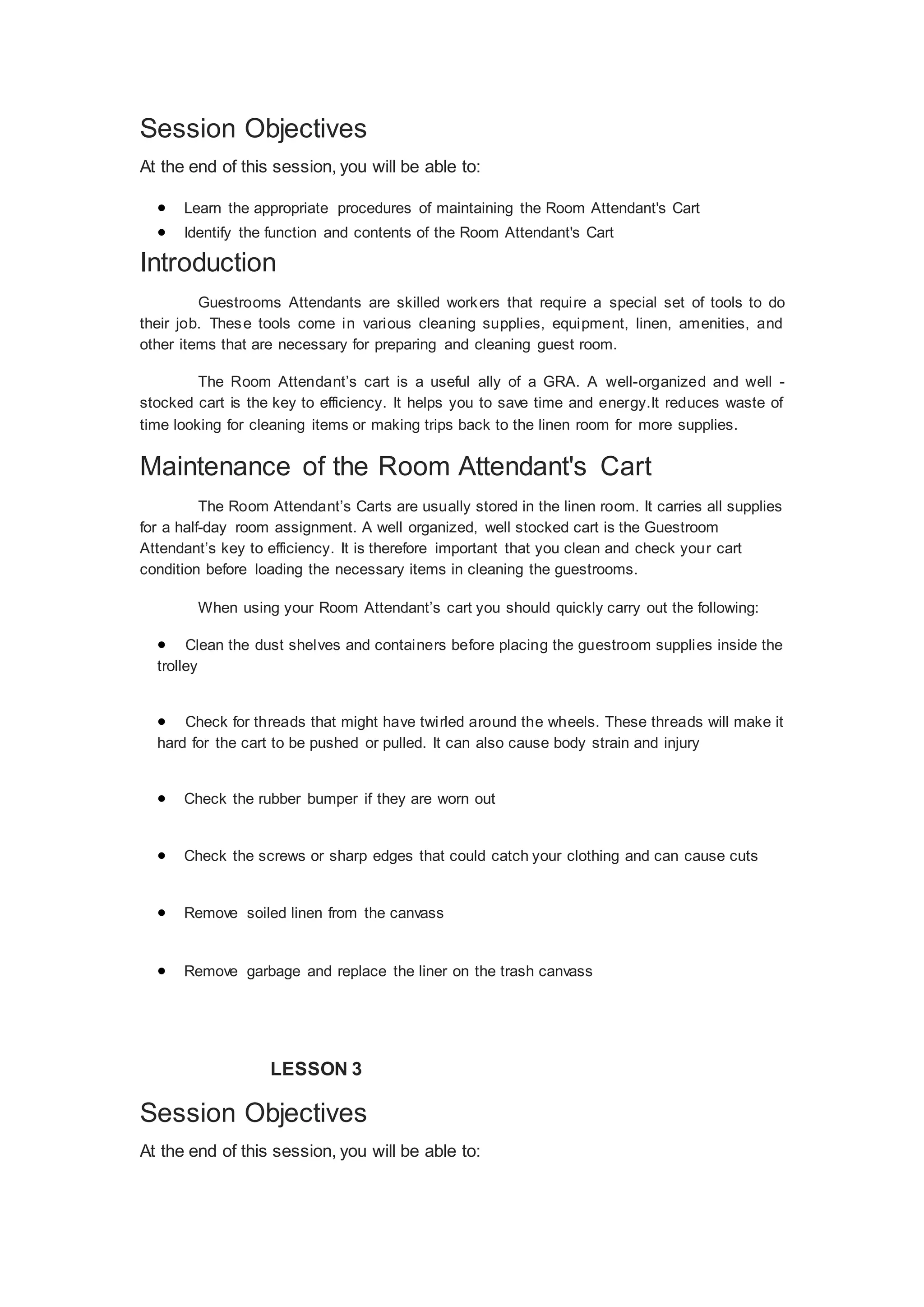 Module 1 lesson 1 housekeeping | DOCX