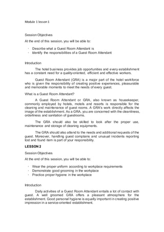 Module 1 lesson 1 housekeeping | DOCX