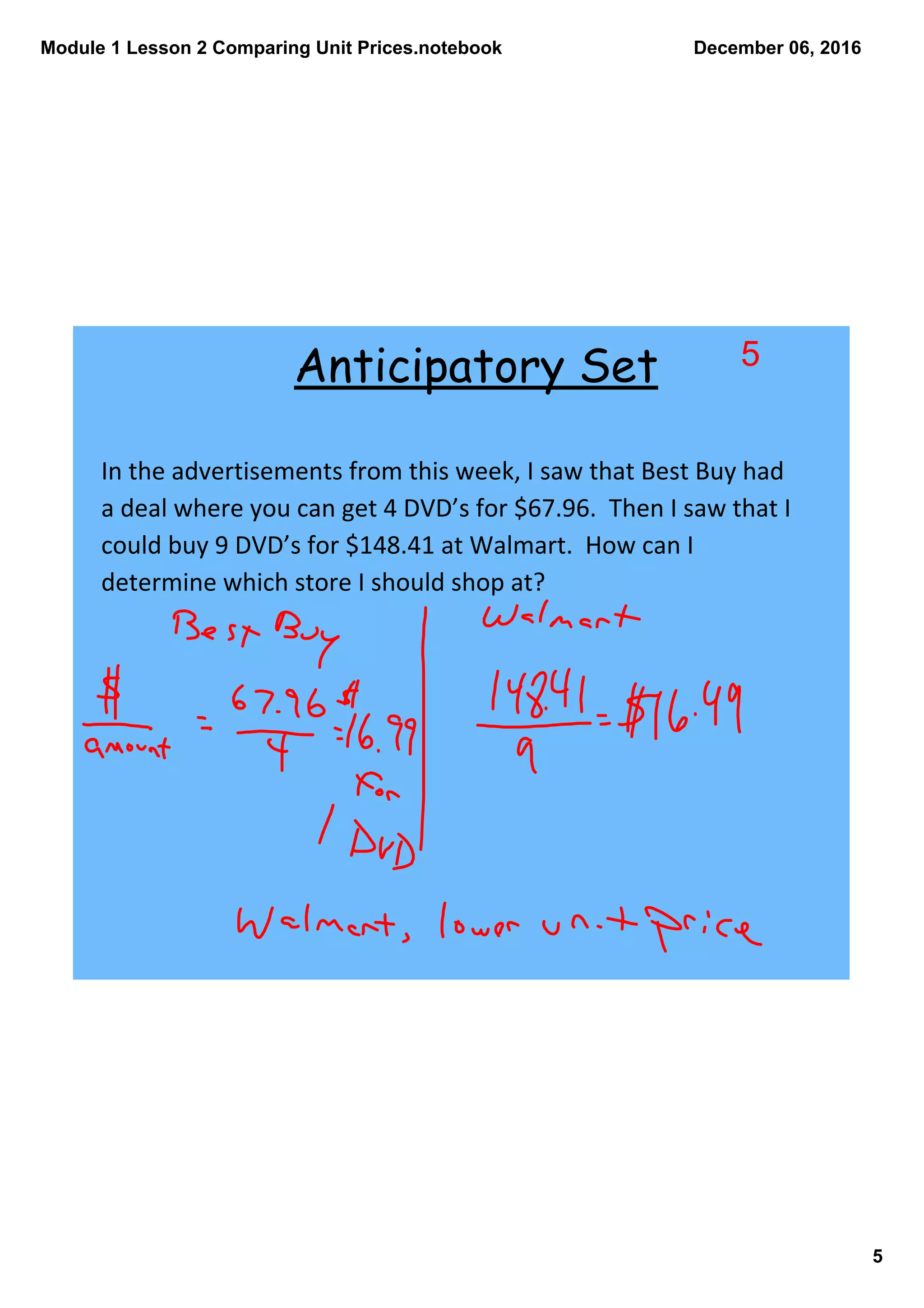 Module 1 lesson 2 comparing unit prices | PDF