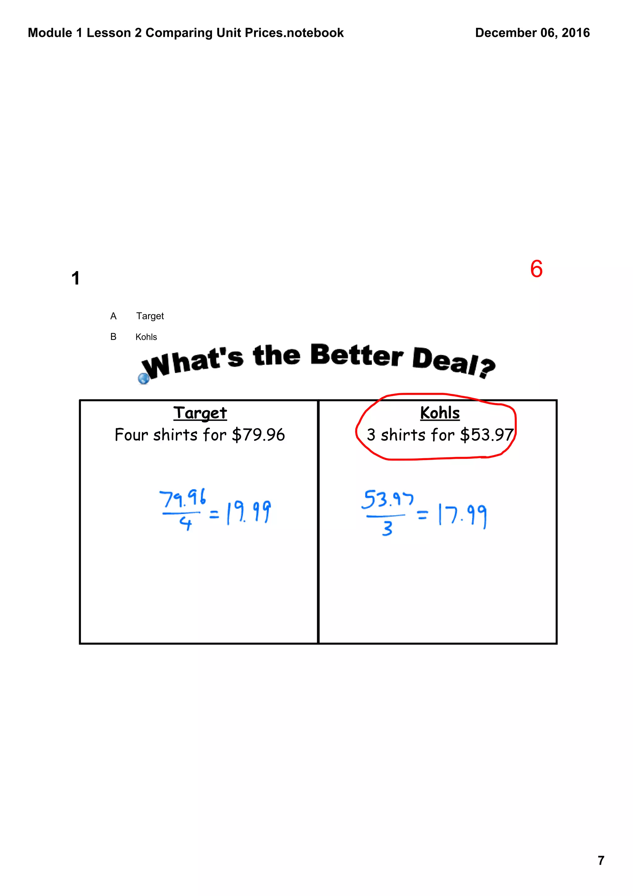 Module 1 lesson 2 comparing unit prices | PDF