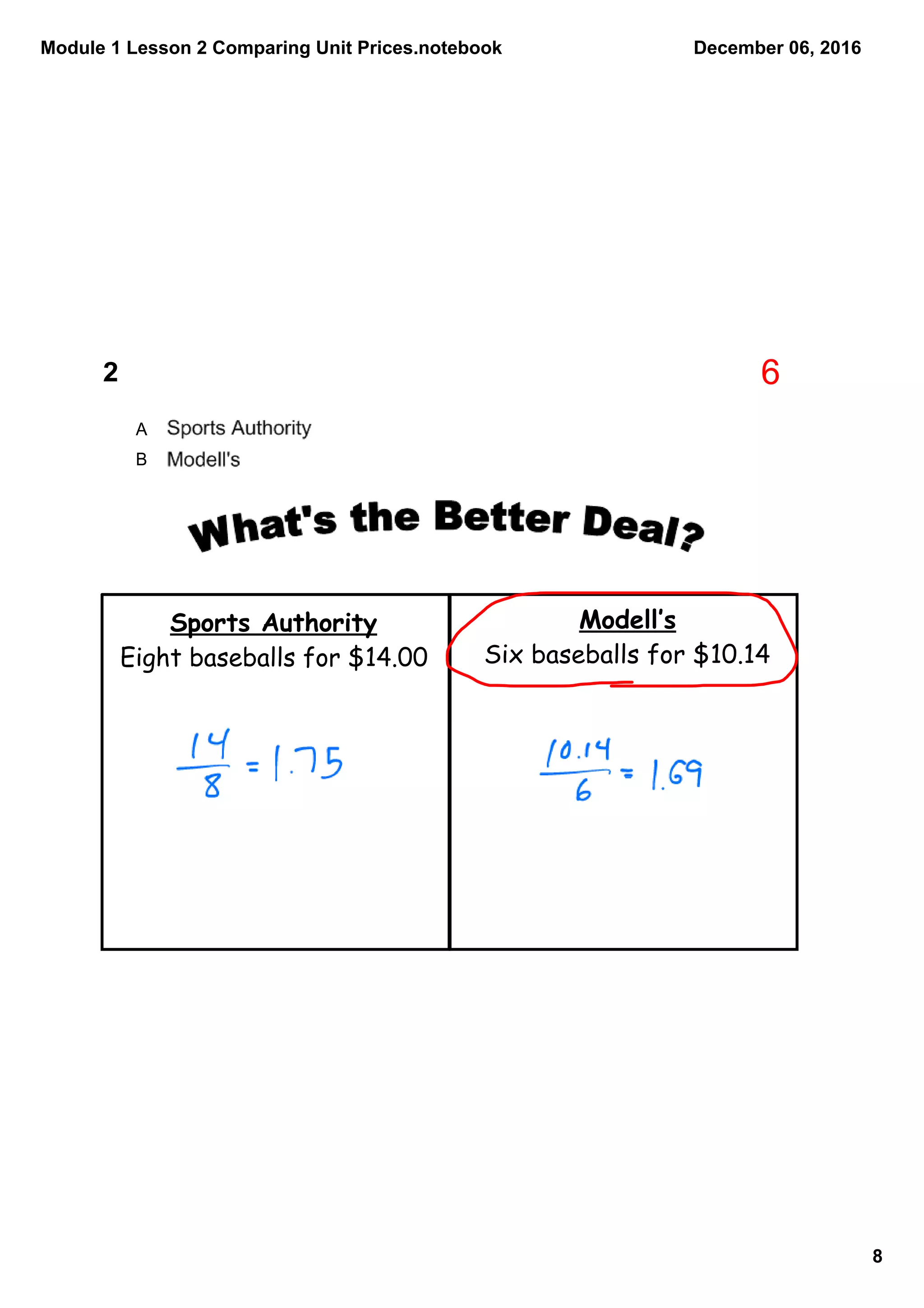 Module 1 lesson 2 comparing unit prices | PDF