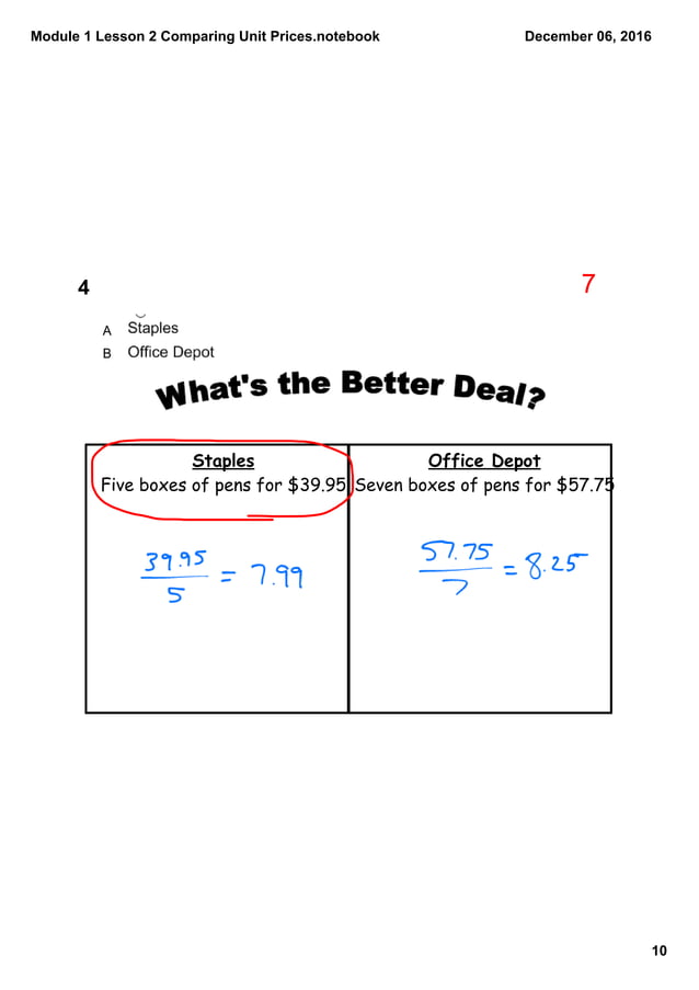 Module 1 lesson 2 comparing unit prices | PDF