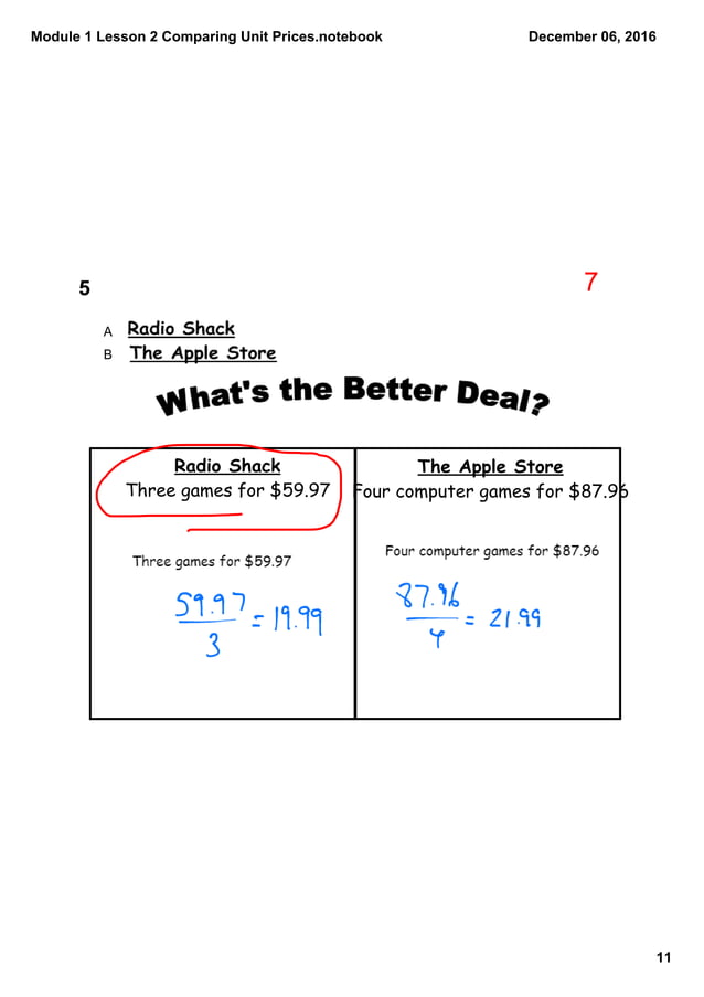 Module 1 lesson 2 comparing unit prices | PDF