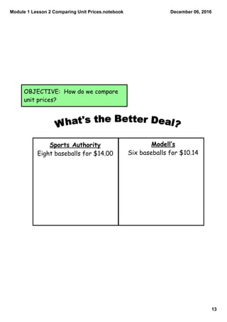 Module 1 lesson 2 comparing unit prices | PDF