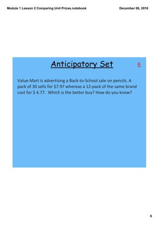 Module 1 lesson 2 comparing unit prices | PDF