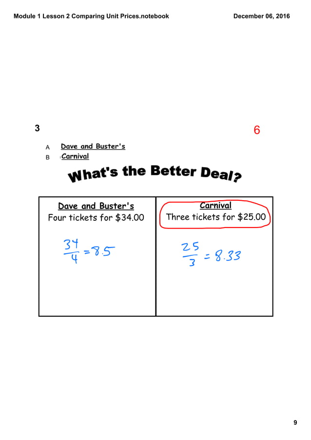Module 1 lesson 2 comparing unit prices | PDF