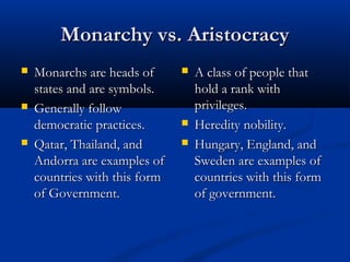 Aristocracy Examples