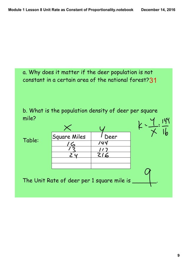 Module 1 lesson 8 unit rate as constant of proportionality | PDF