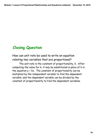 Module 1 lesson 9 proportional relationships and equations | PDF