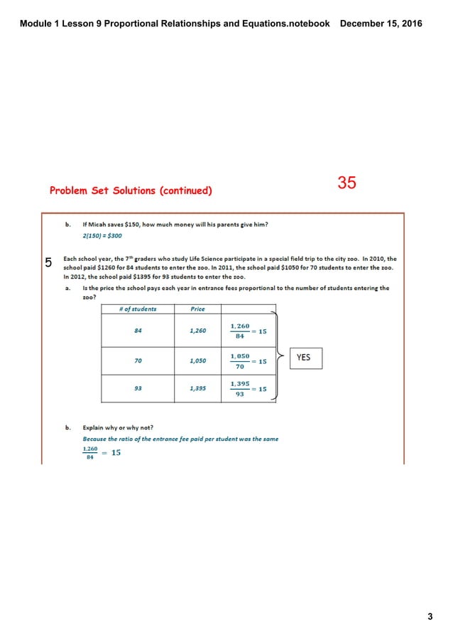 Module 1 lesson 9 proportional relationships and equations | PDF