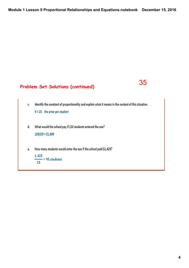 Module 1 lesson 9 proportional relationships and equations | PDF