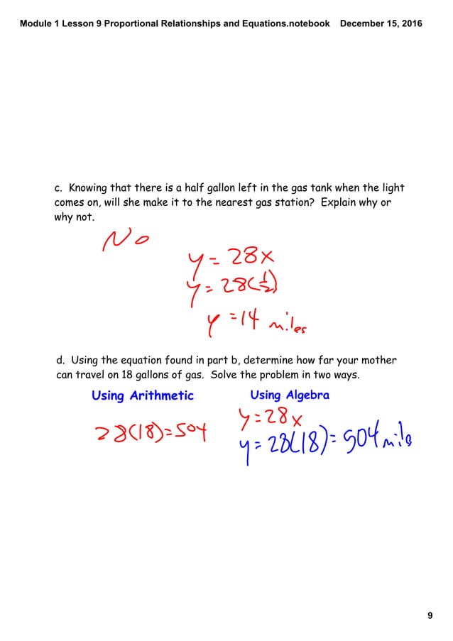 Module 1 lesson 9 proportional relationships and equations | PDF