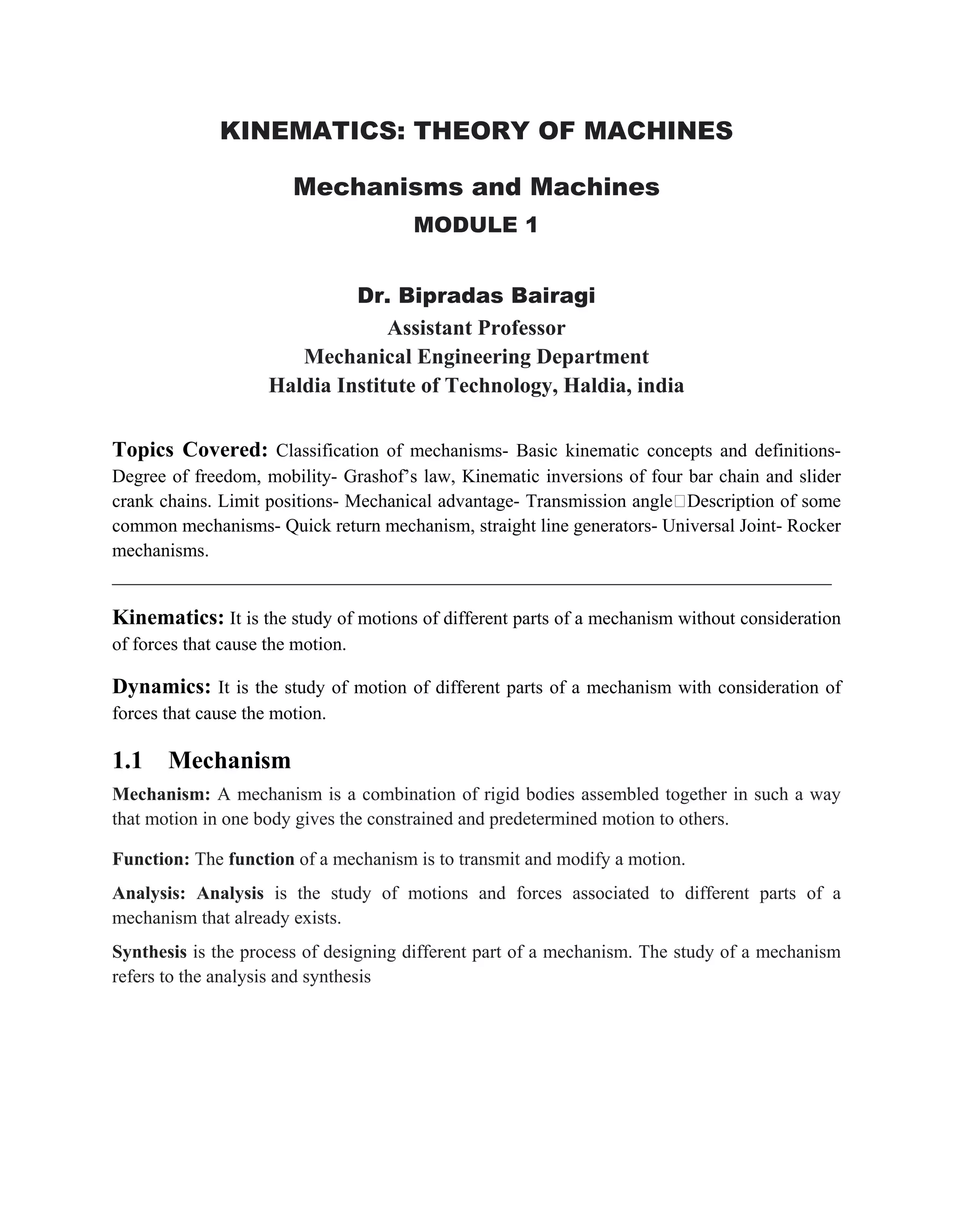Module 1 mechanisms and machines | PDF