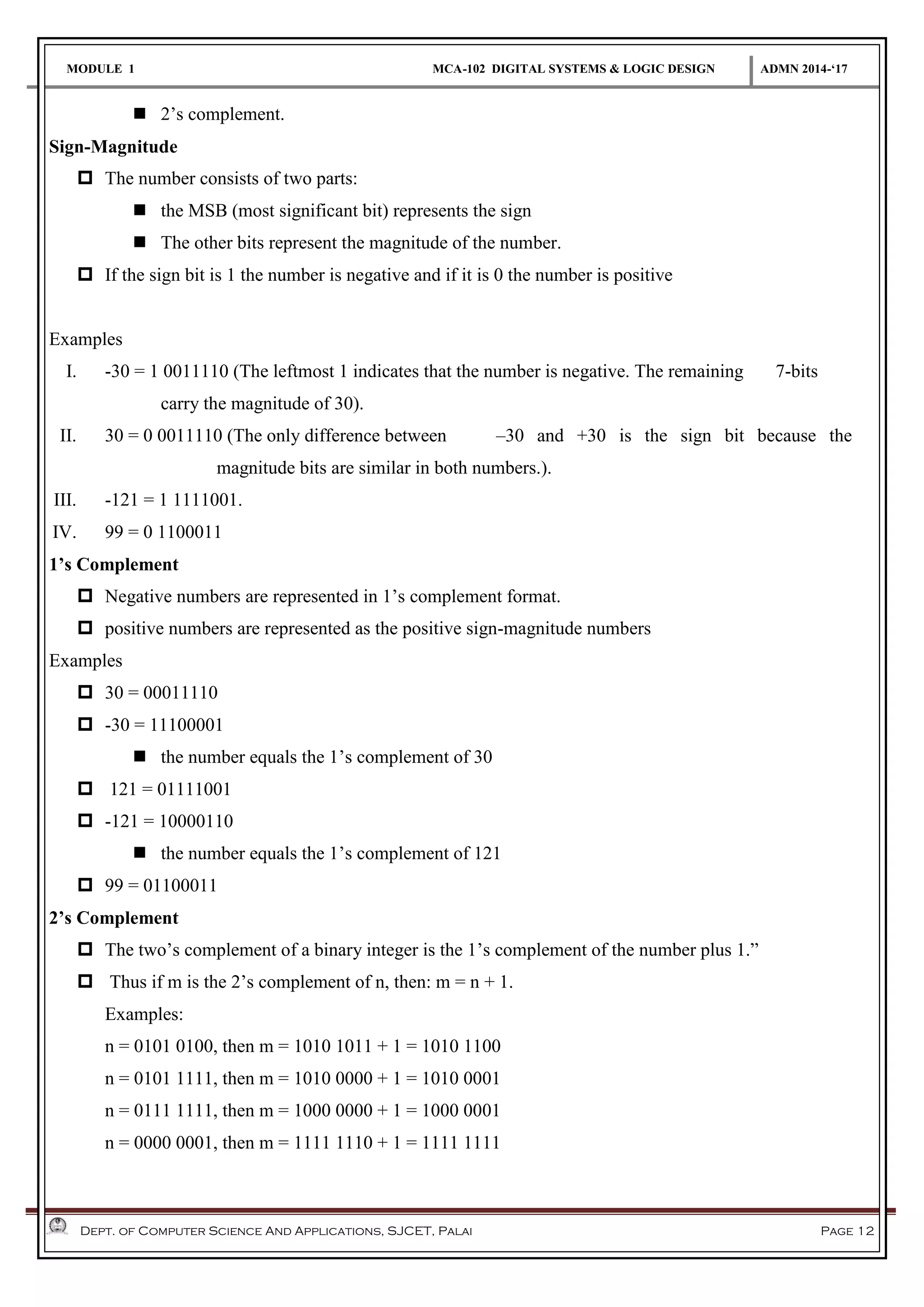 Module 1 number systems and code1 | PDF