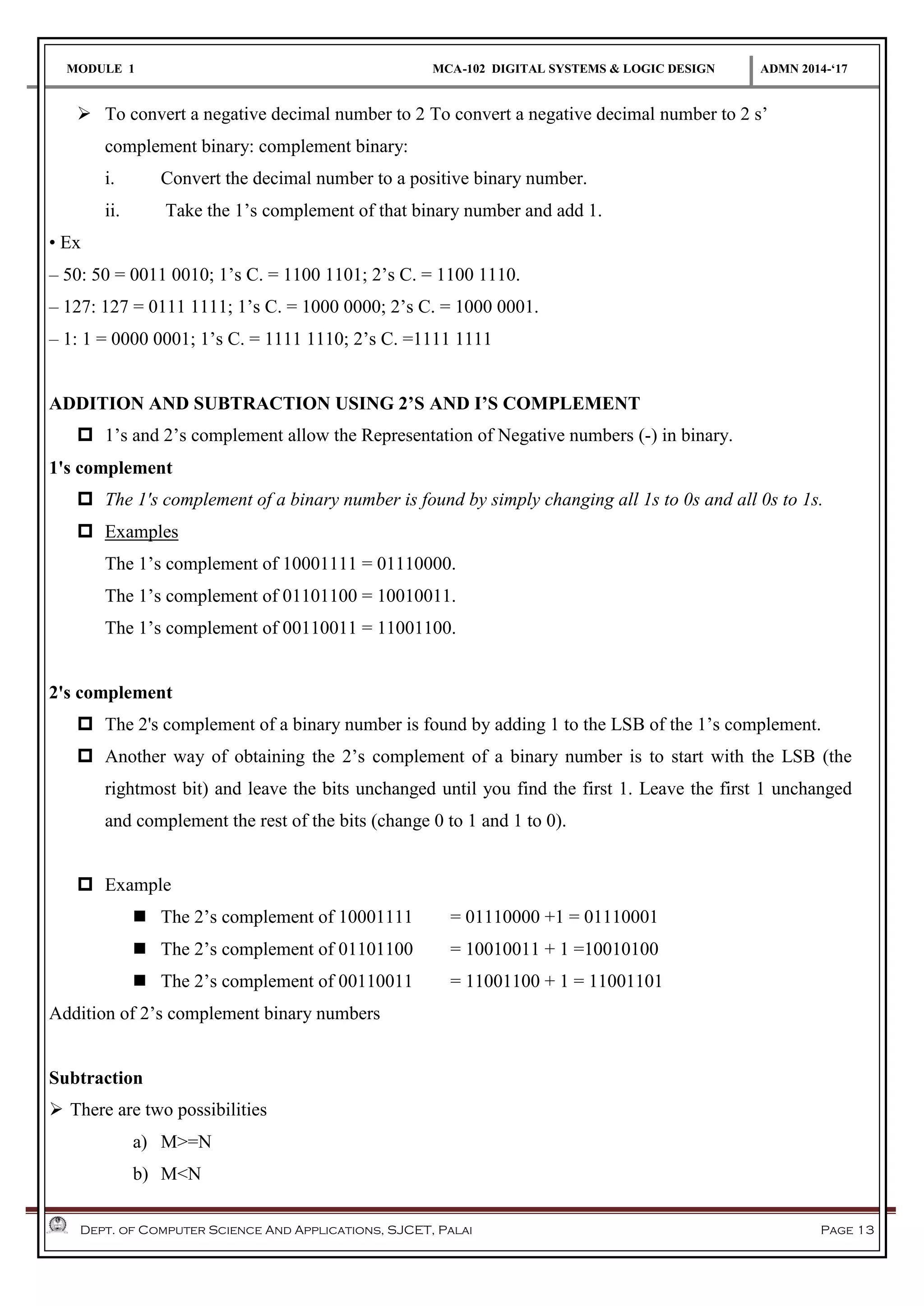 Module 1 number systems and code1 | PDF
