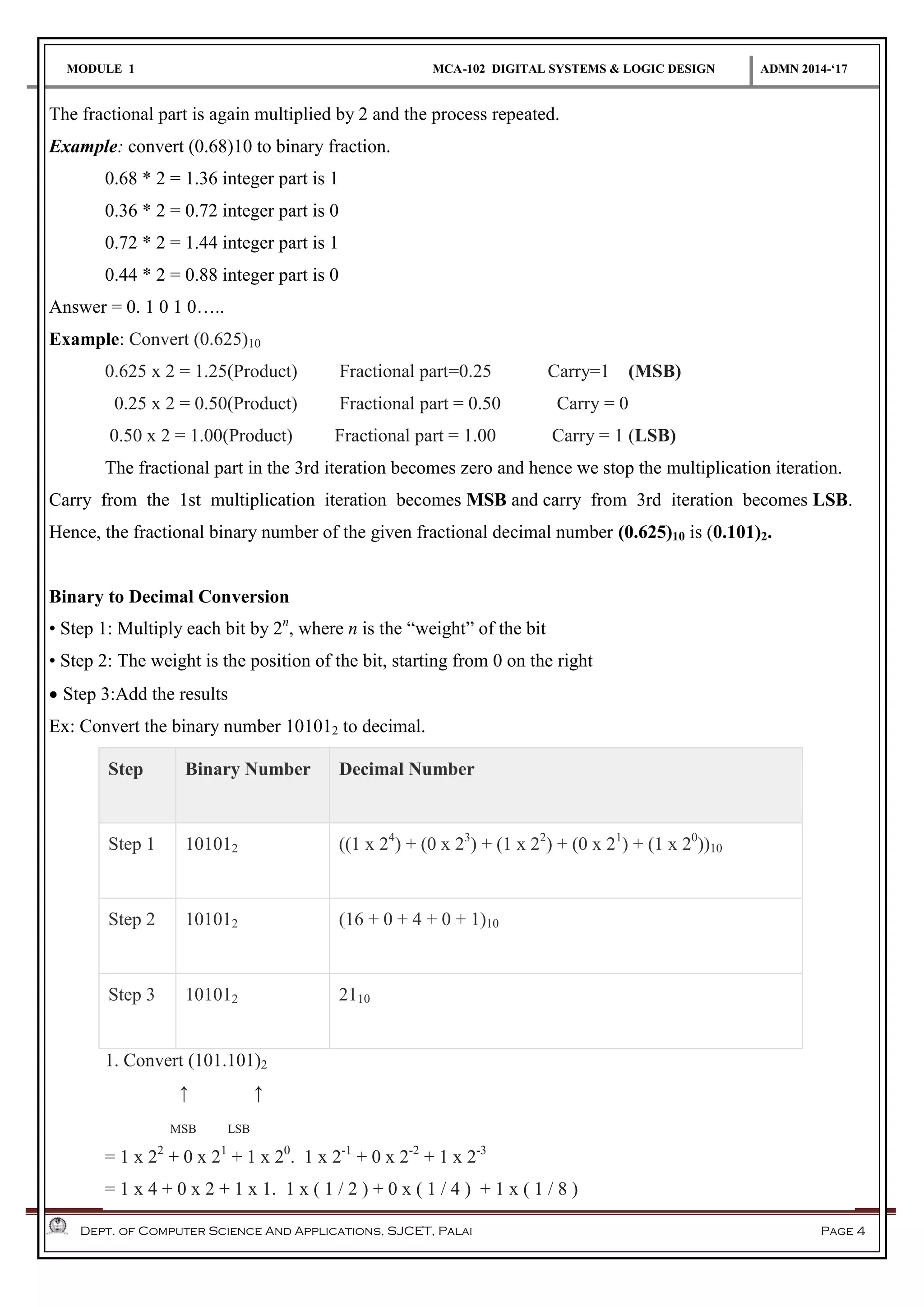 Module 1 number systems and code1 | PDF