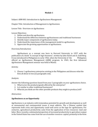 Module 1 Overview on Agribusiness | PDF