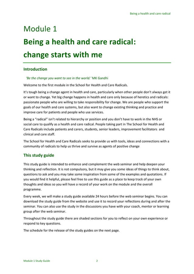 Module 1 study guide - change starts with me | PDF