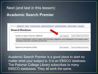 Unit 2: Using the Online Research Databases | PPTX | Search | Internet