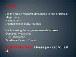 Unit 2: Using the Online Research Databases | PPTX | Search | Internet