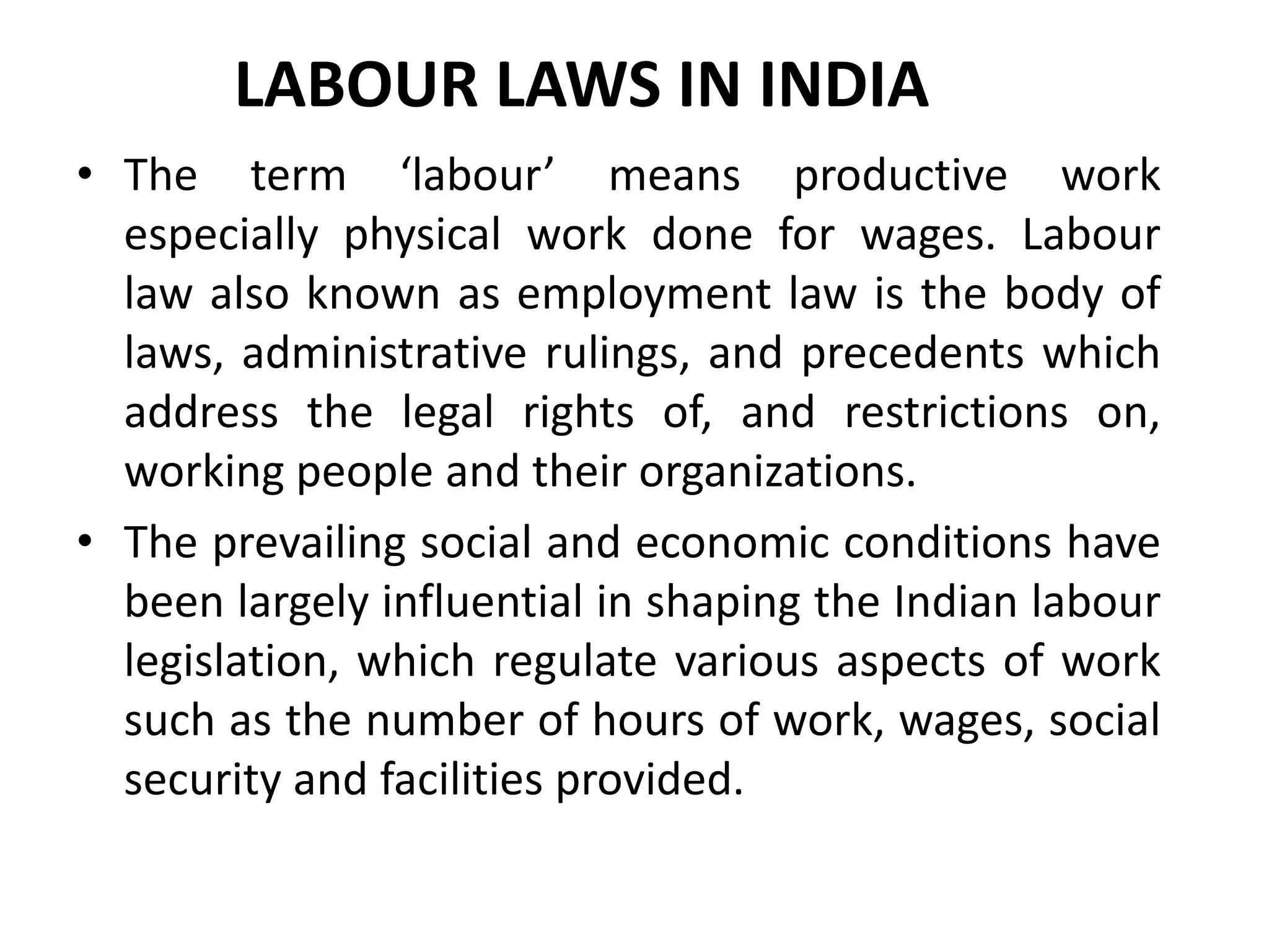 Labour legislations in India and its history | PPTX