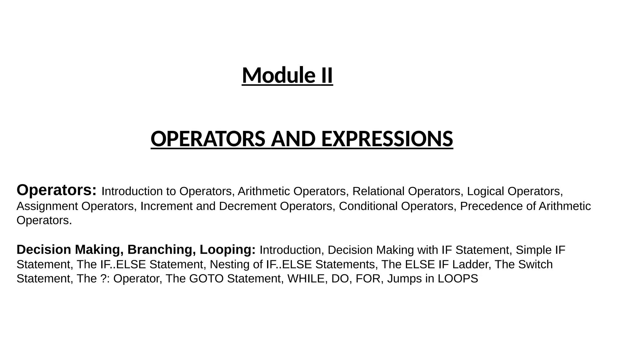 Operators and Expression module 2 introduction to c programming | PPTX