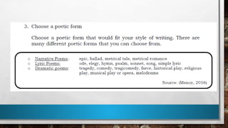 WRITE A SHORT POEM APPLYING THE VARIOUS ELEMENTS AND LITERARY DEVICES ...