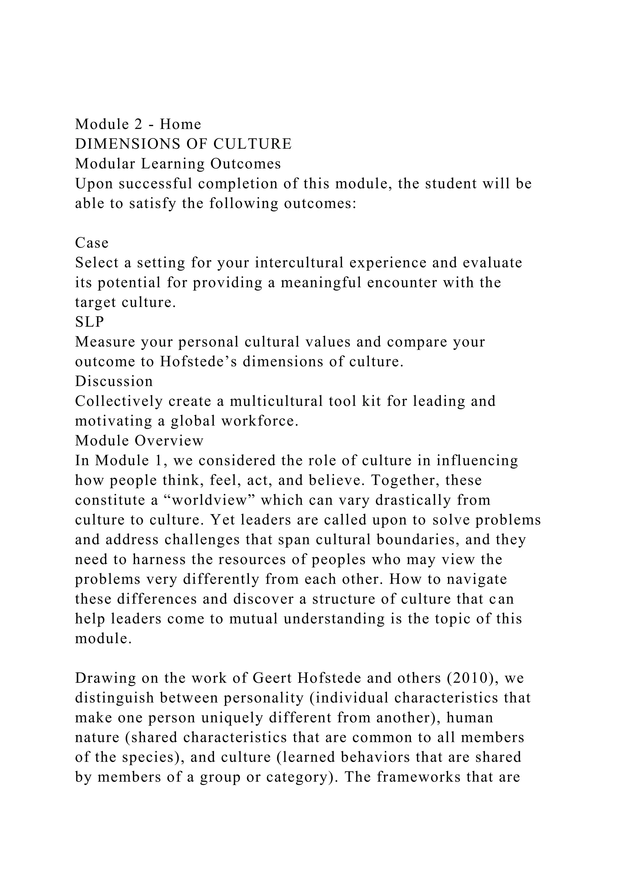 Module 2 - HomeDIMENSIONS OF CULTUREModular Learning Outcomes.docx ...