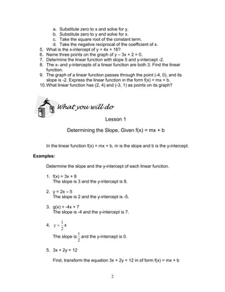 Module 2 linear functions | PDF